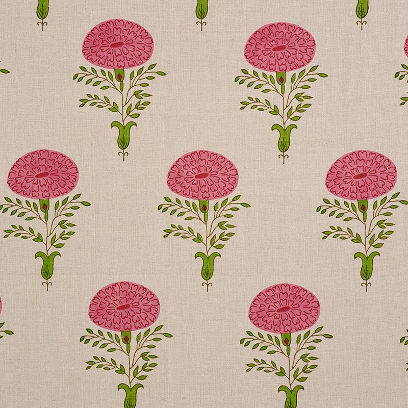 Marigold Hand Block Print - Pink Fabrics | Schumacher