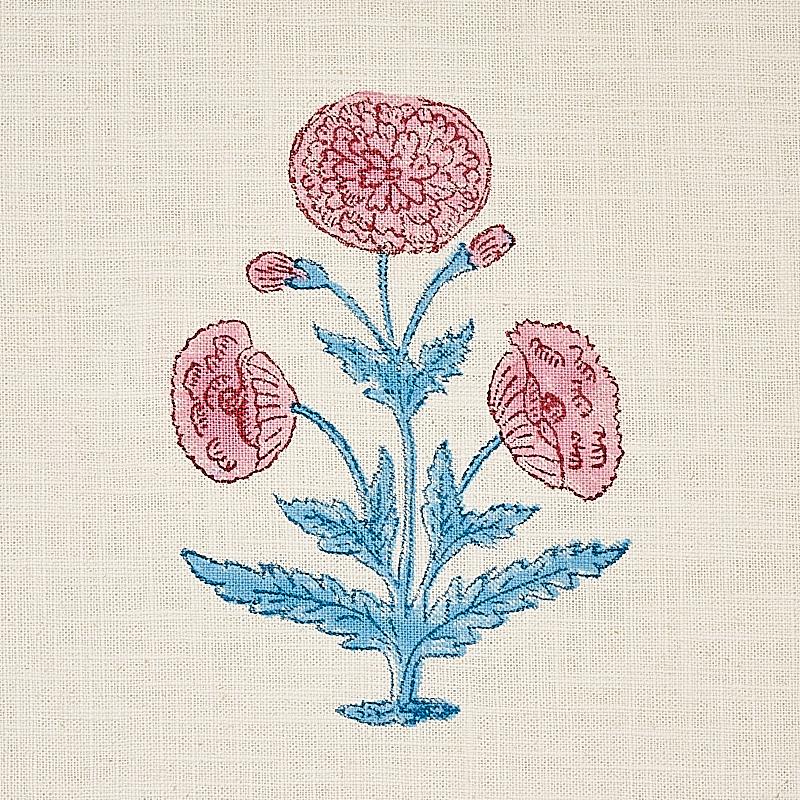 Poppy Hand Block Print - Rose & Sky Fabrics | Schumacher