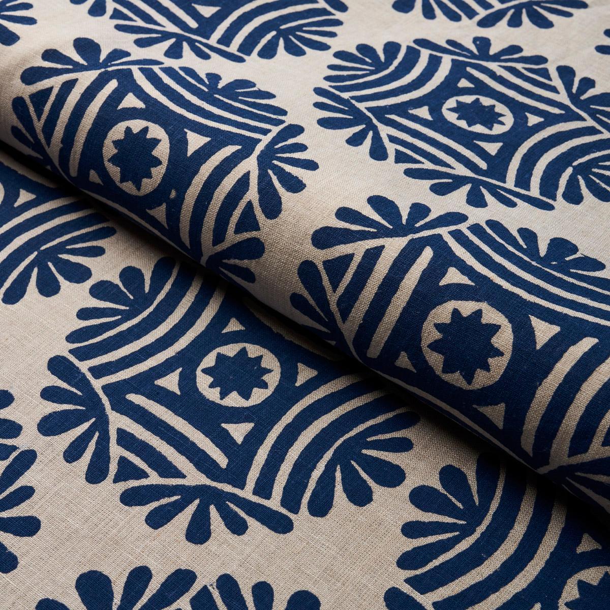 Gilded Star Block Print - Navy On Natural Fabrics | Schumacher