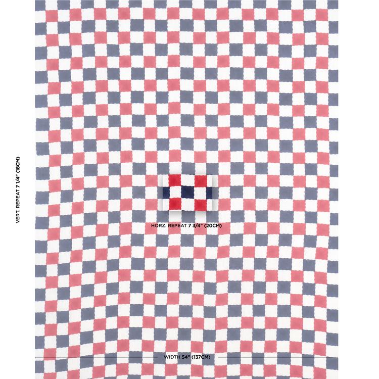 Chequer Hand Block Print - Red/Navy Fabrics | Schumacher