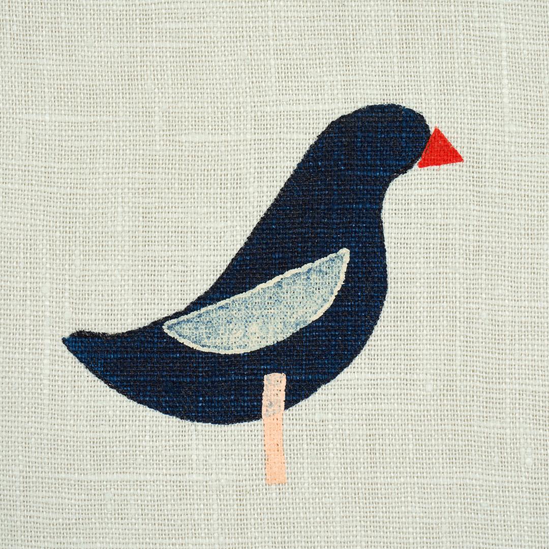 Birds Hand Block Print - Black On Natural Fabrics | Schumacher