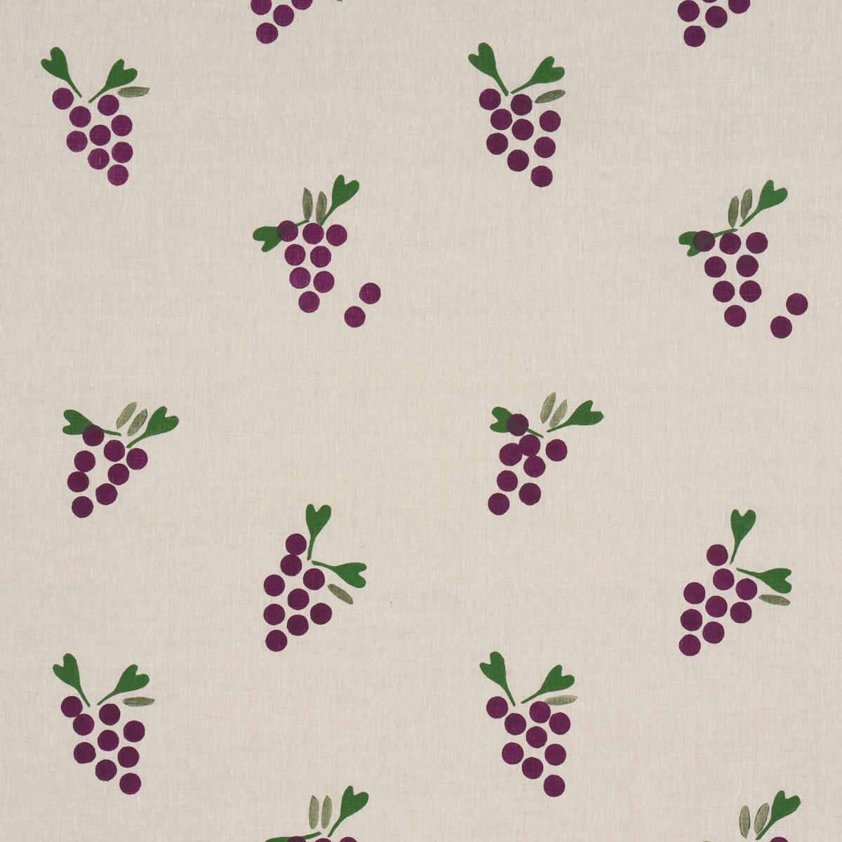 Grapes Hand Block Print - Purple On Natural Fabrics | Schumacher