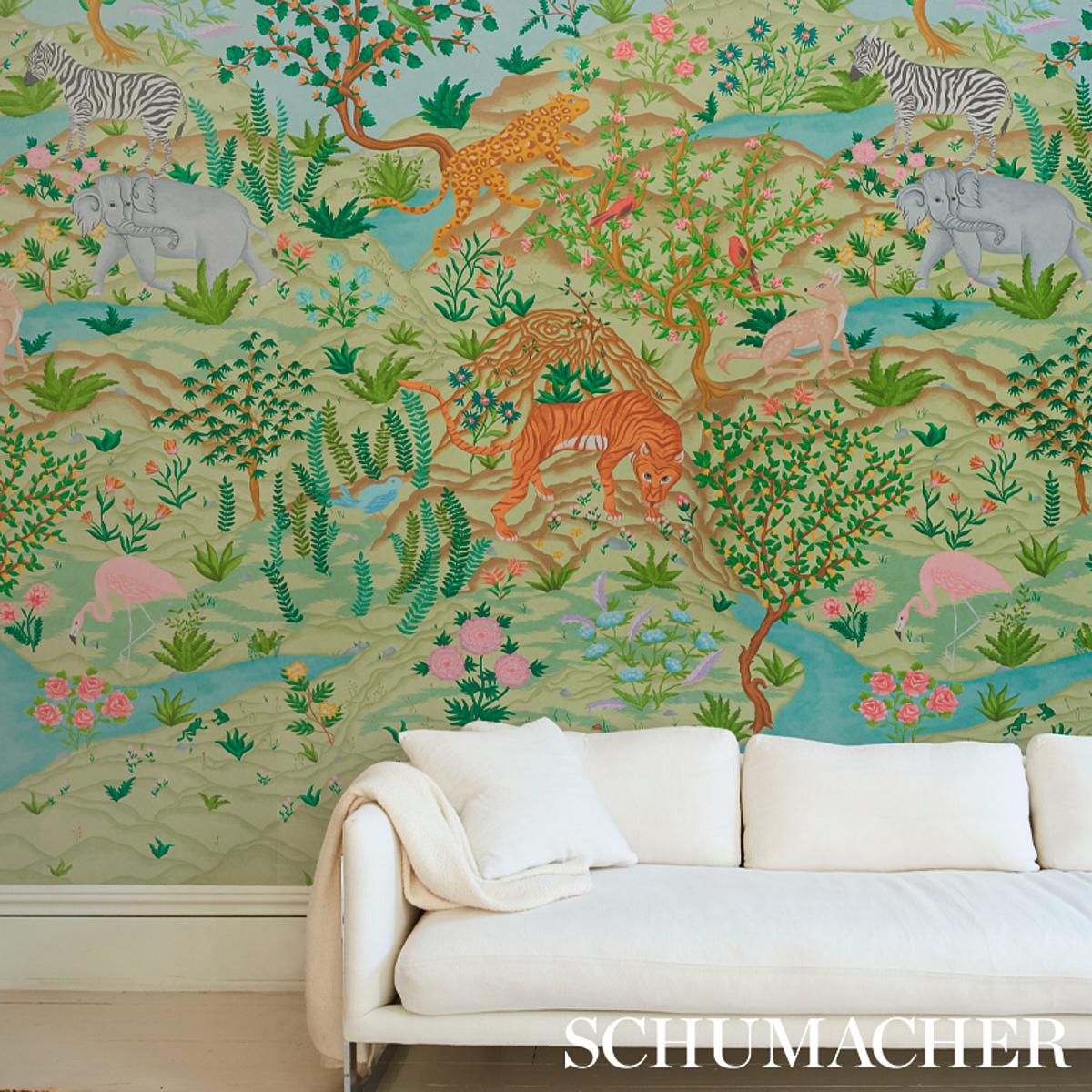 Finches Jungle Panel Set - Verdant Wallpapers | Schumacher