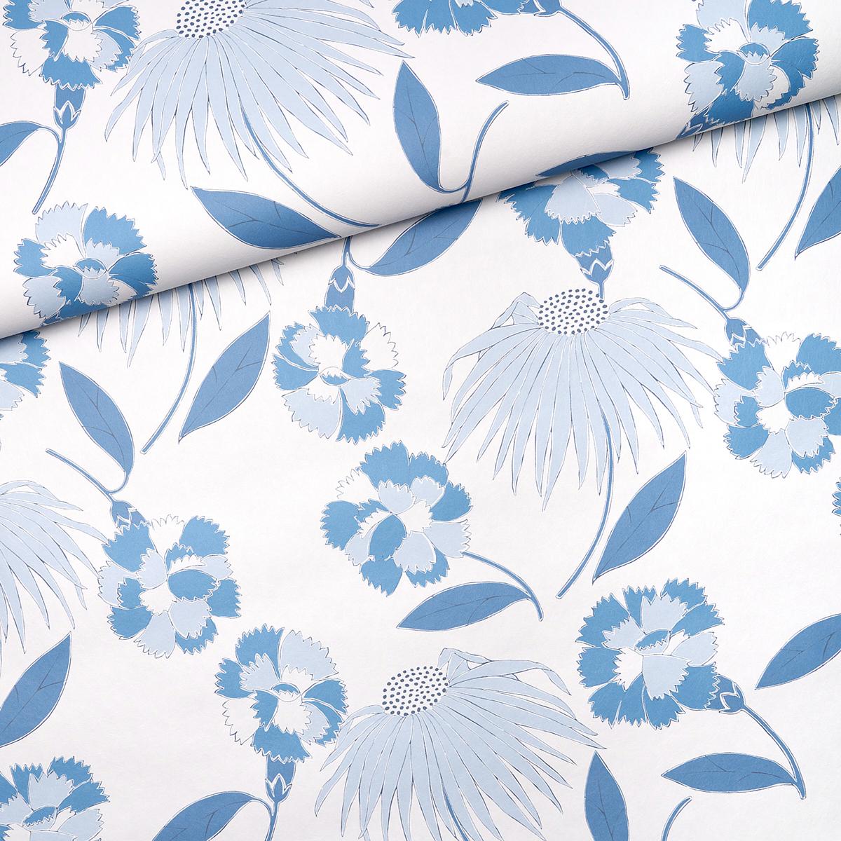 Bouquet Toss - Afternoon Blue Wallpapers | Schumacher