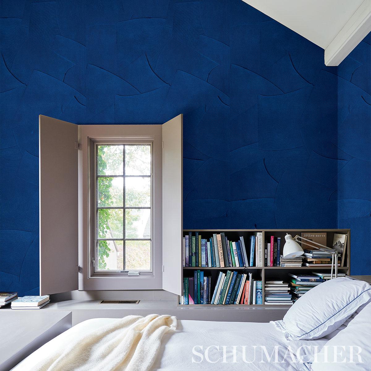 Hand Combed Plaster - Yves Blue Wallpapers | Schumacher