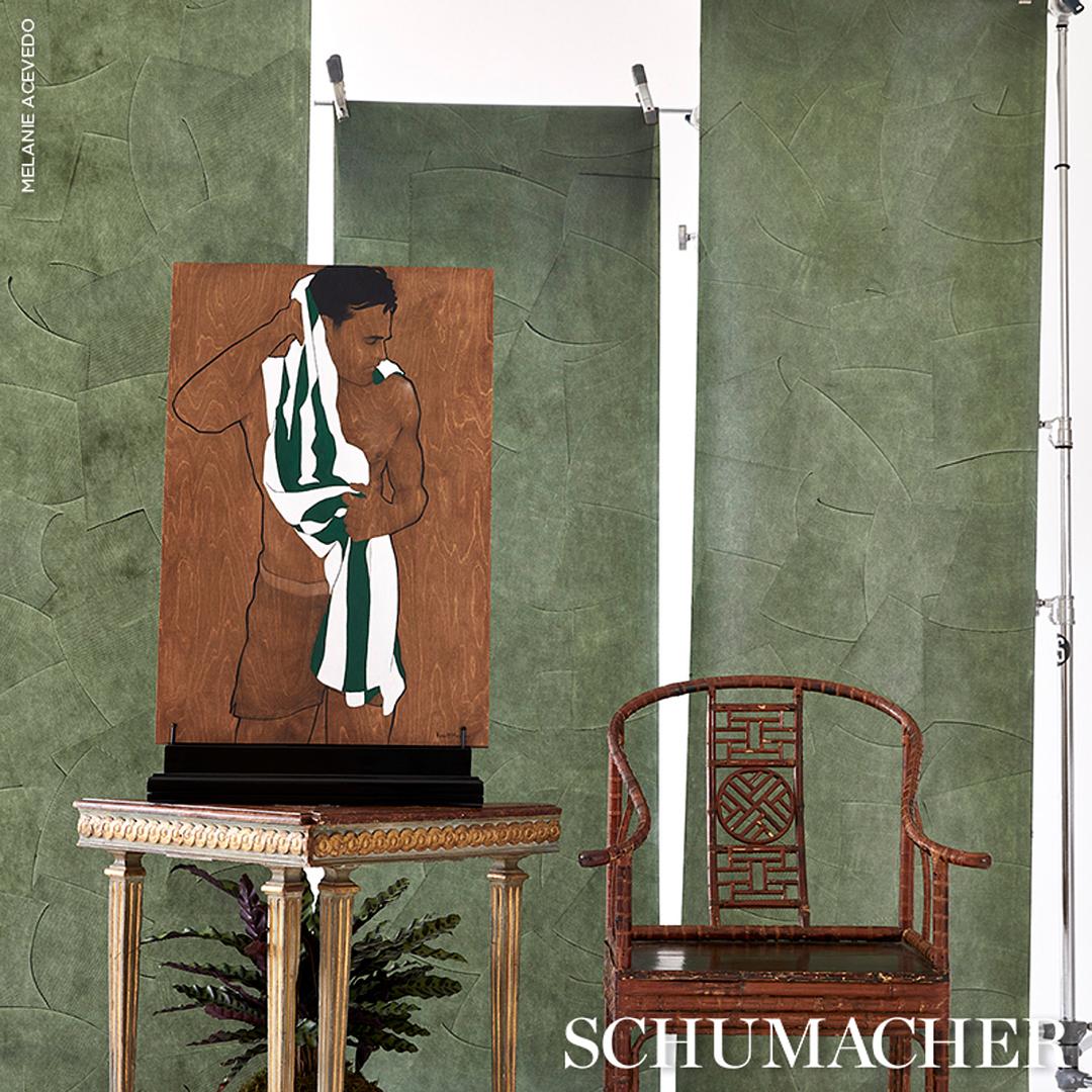 Hand Combed Plaster - Green Leaf Wallpapers | Schumacher