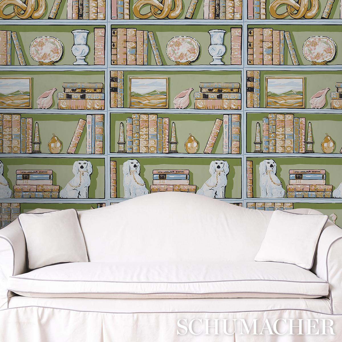 Natalie’s Library - Celadon Wallpapers | Schumacher