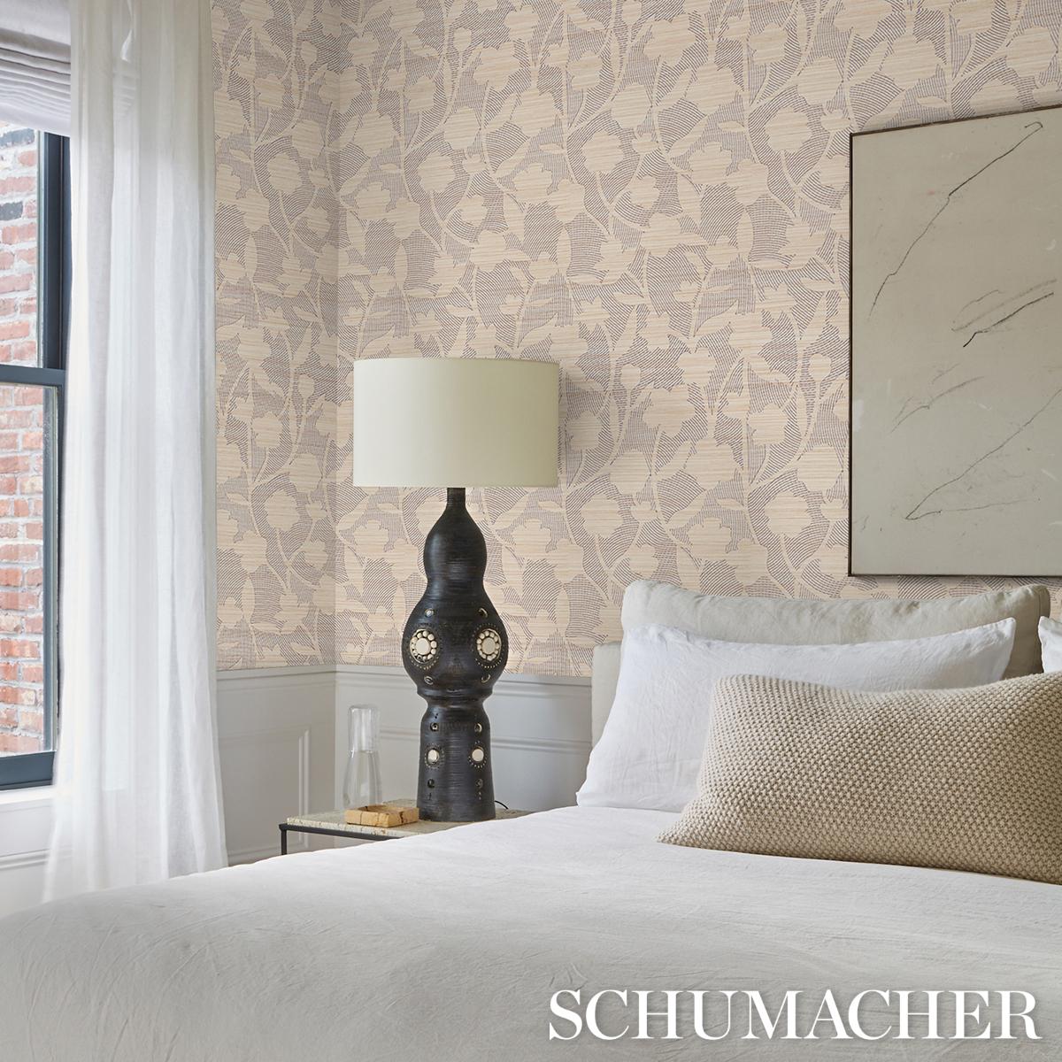 Kantha Embroidered Flower Sisal - Carbon Wallpapers | Schumacher