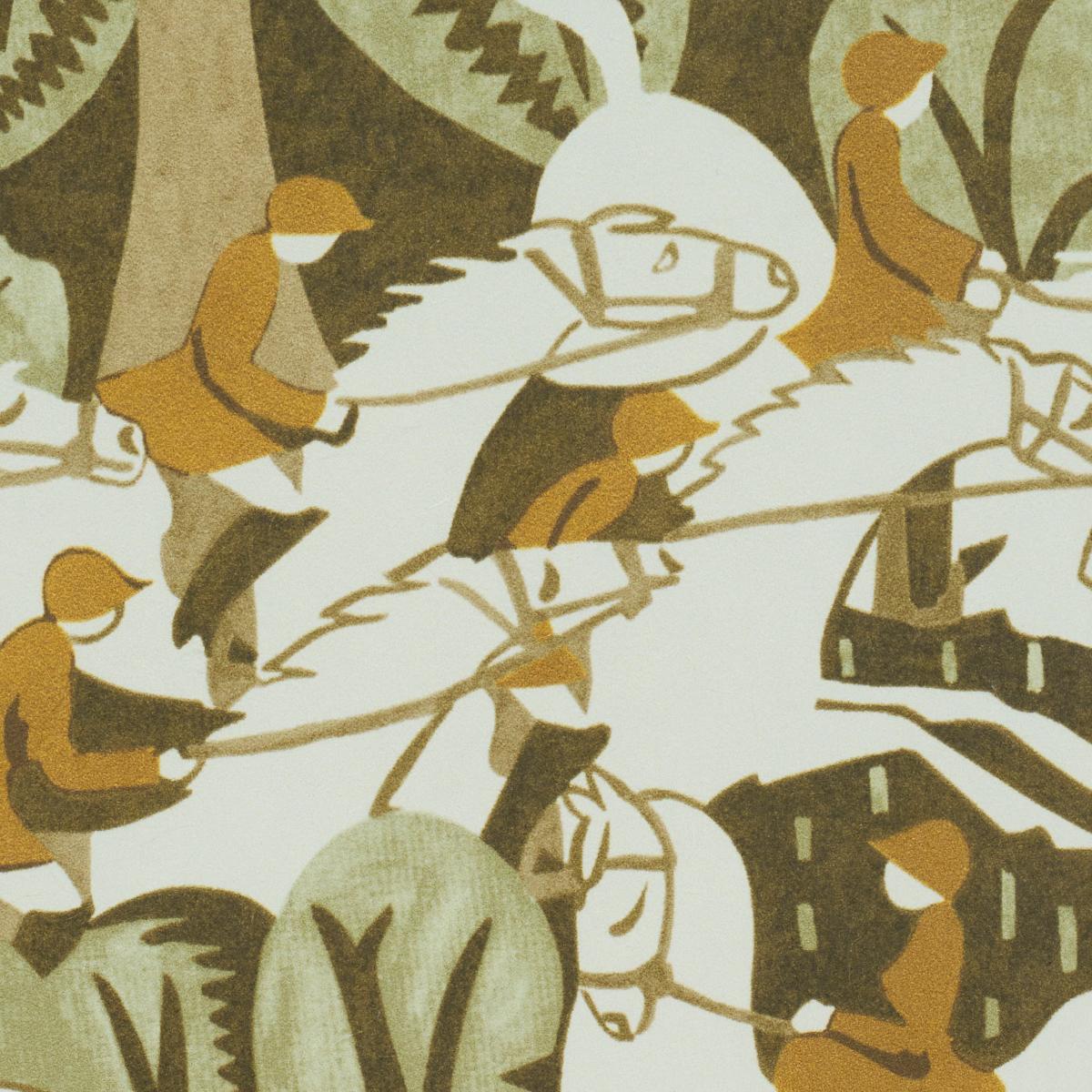 Margaret Schloeman's Fox Chase - Sage & Soft Brown Wallpapers | Schumacher