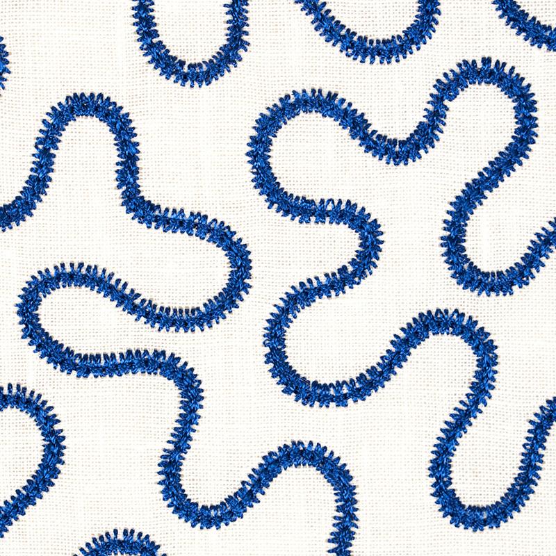 Meander Embroidery - Blue On Ivory Fabrics | Schumacher