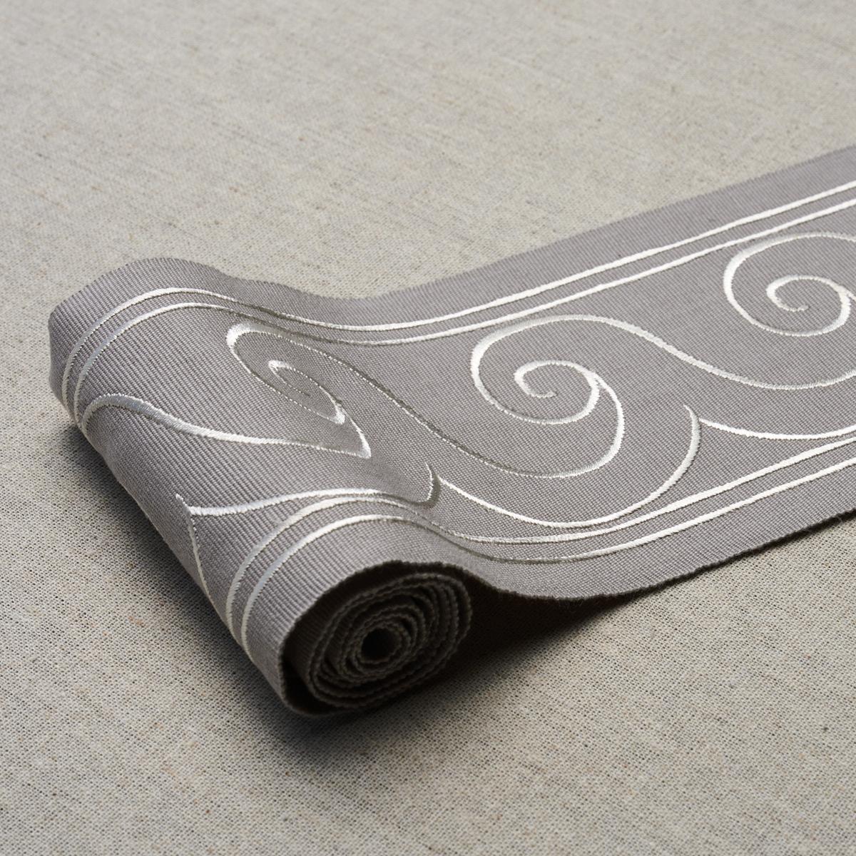 Greek Waves Trim - White On Grey Trims | Schumacher