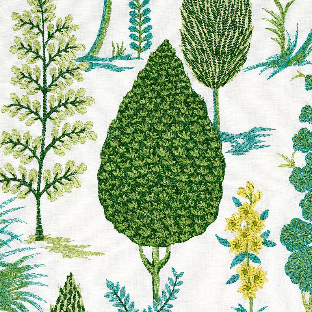 Pandora Embroidery - Green Fabrics | Schumacher