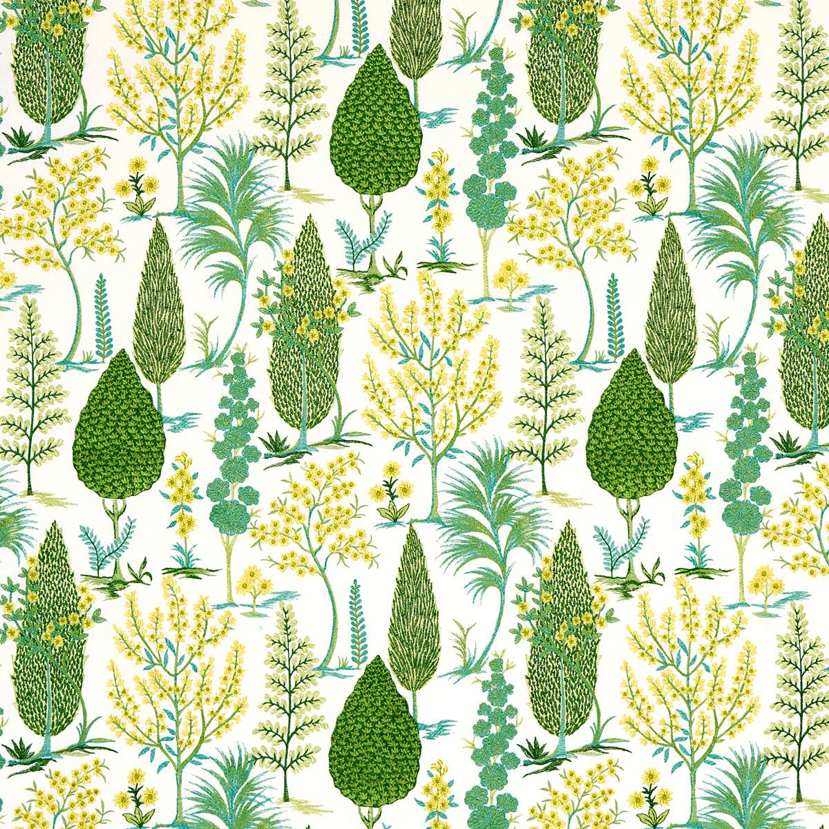 Pandora Embroidery - Green Fabrics | Schumacher