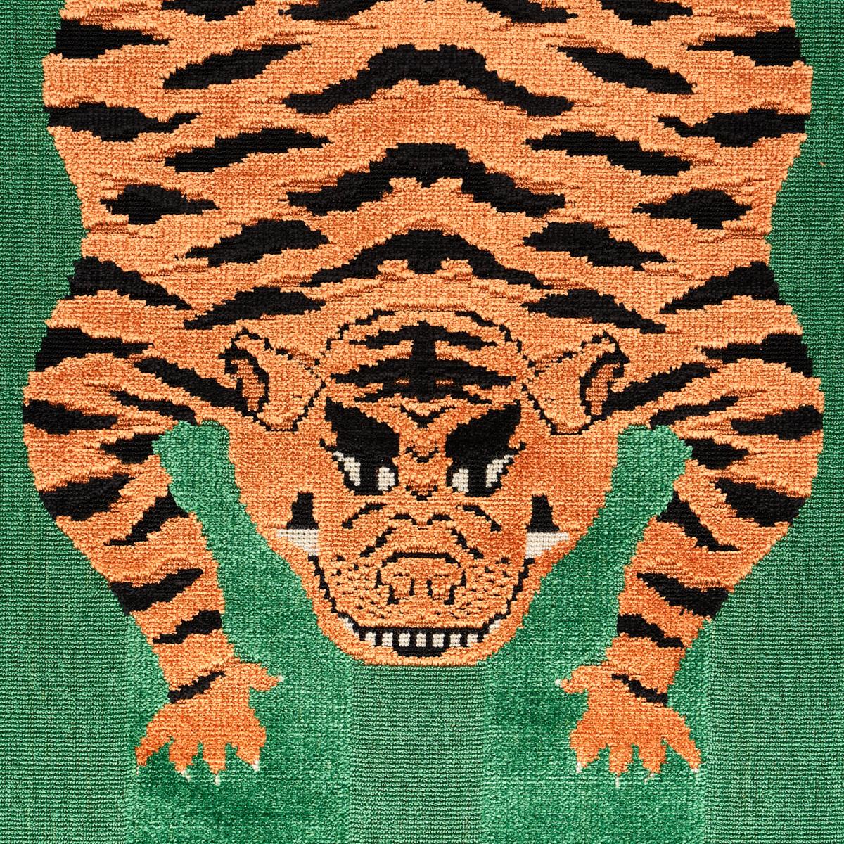 Jokhang Tiger Velvet - Green Fabrics | Schumacher