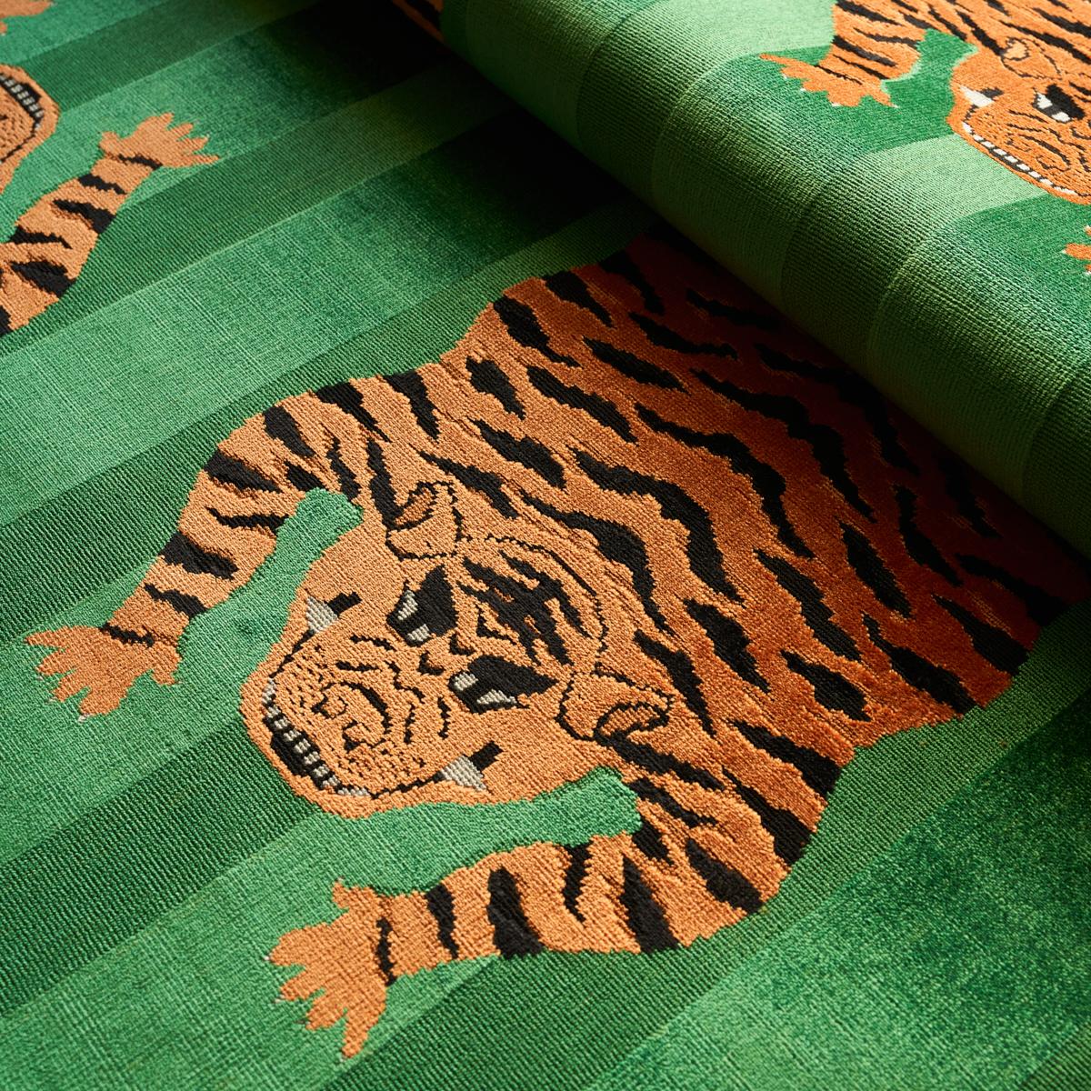 Jokhang Tiger Velvet - Green Fabrics | Schumacher