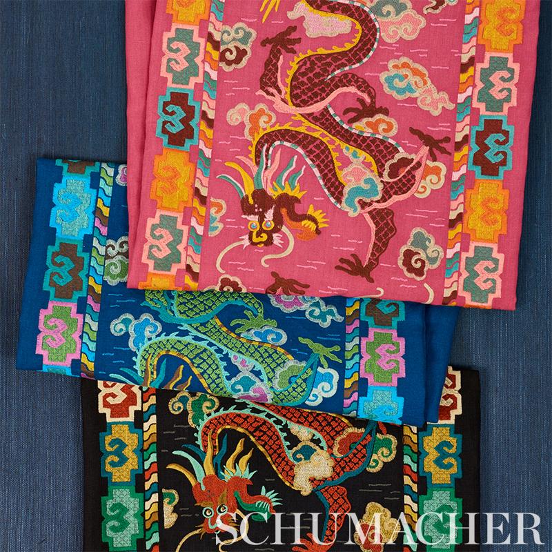 Lotan Dragon Embroidery - Black Fabrics | Schumacher