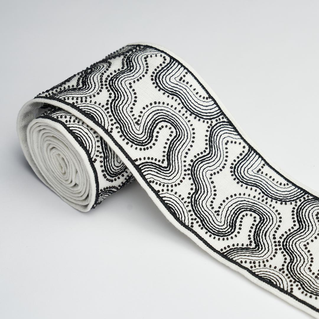 Topo Beaded Tape - Black & White Trims | Schumacher