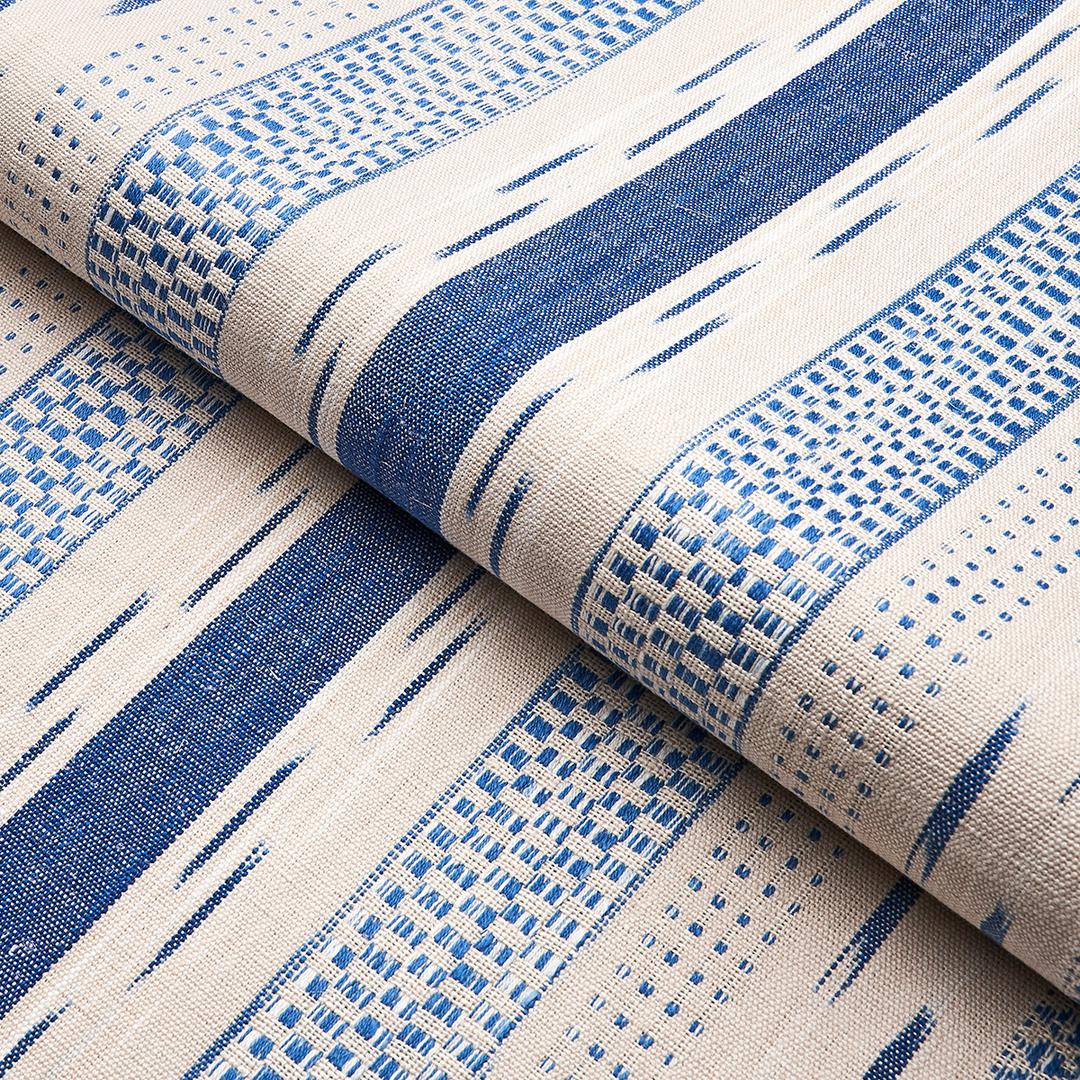 Mirza Ikat Stripe - Blue On Natural Fabrics | Schumacher