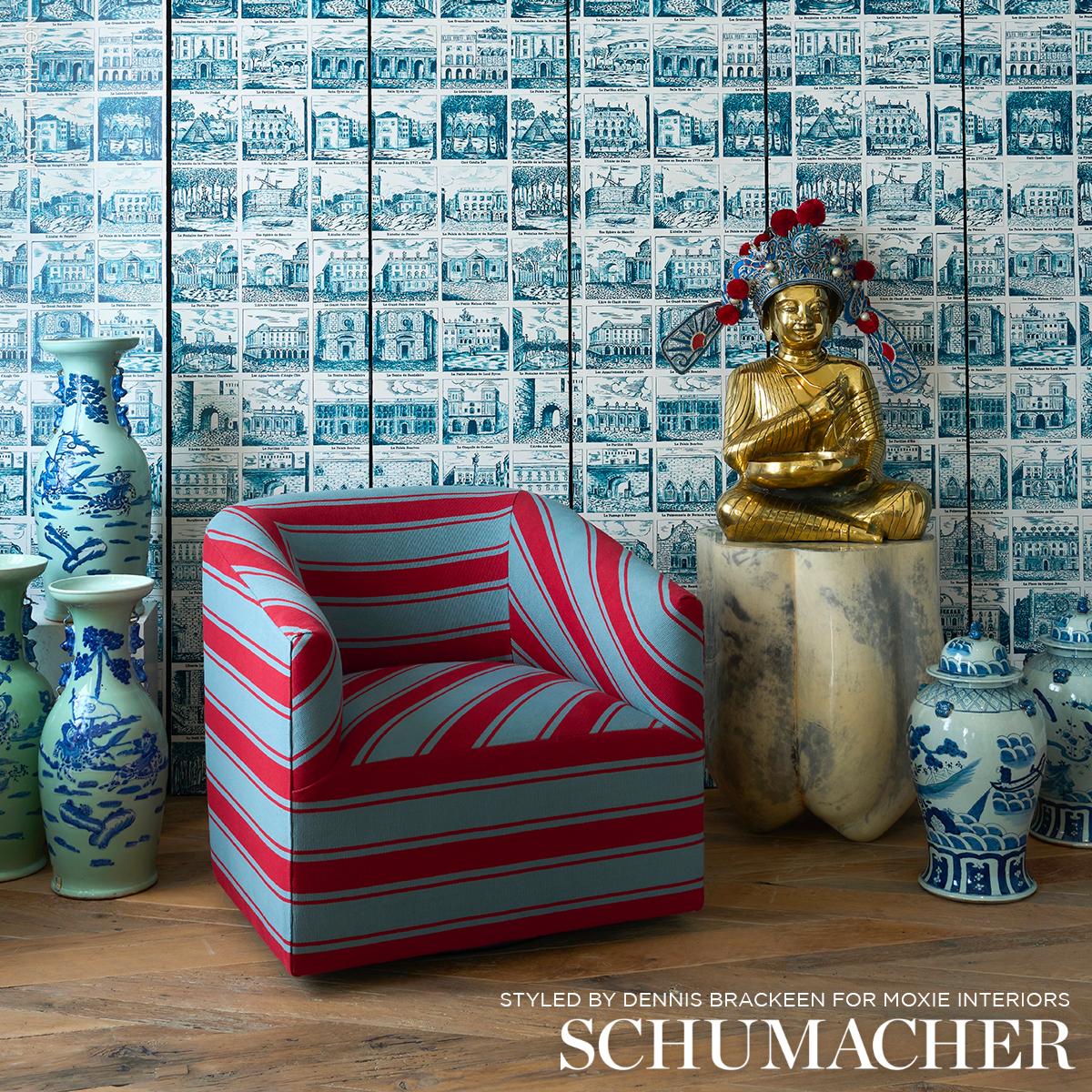 Tangier Stripe - Teal & Red Fabrics | Schumacher