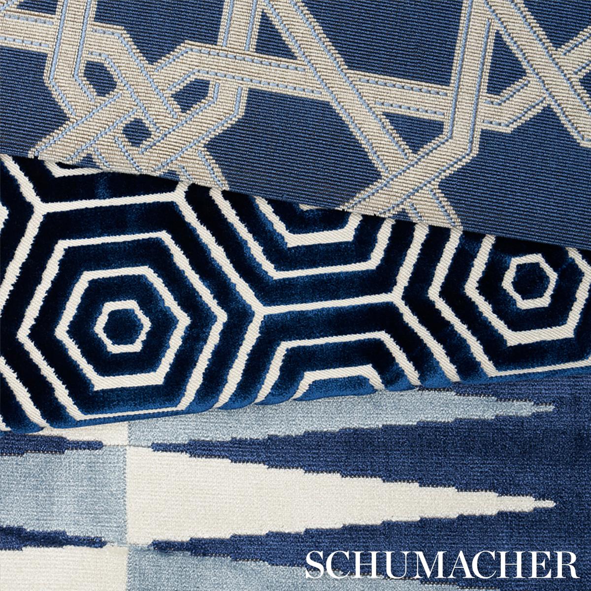 Backgammon Cut Velvet - Blue Fabrics | Schumacher