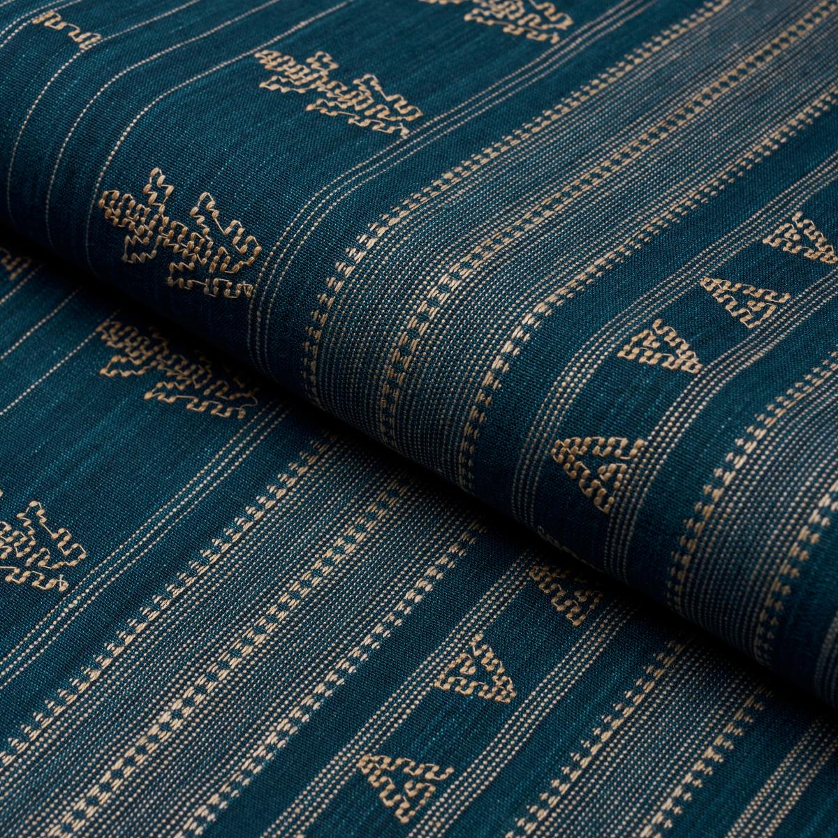 Nima Embroidered Cotton Linen - Indigo Fabrics | Schumacher