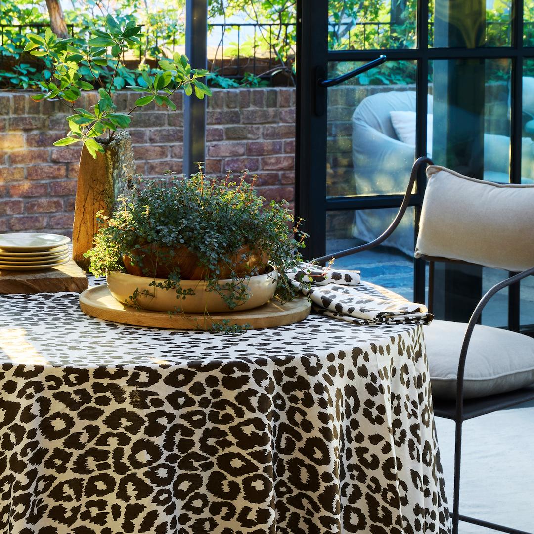 Iconic Leopard Tablecloth - Cinder Pillows & Accessories | Schumacher