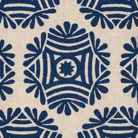 Gilded Star Block Print - Navy On Natural Fabrics | Schumacher