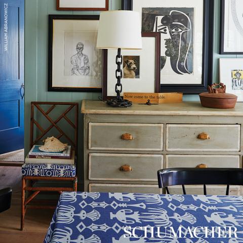 Gilded Star Block Print - Navy On Natural Fabrics | Schumacher