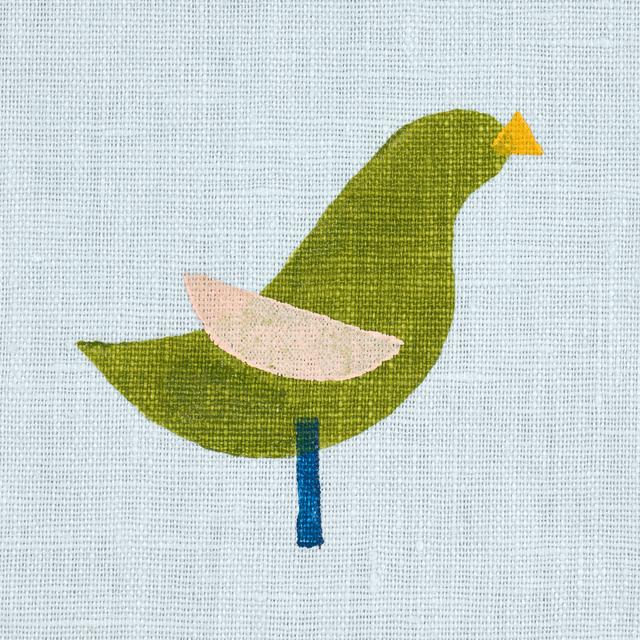 Birds Hand Block Print - Green On Sky Fabrics | Schumacher