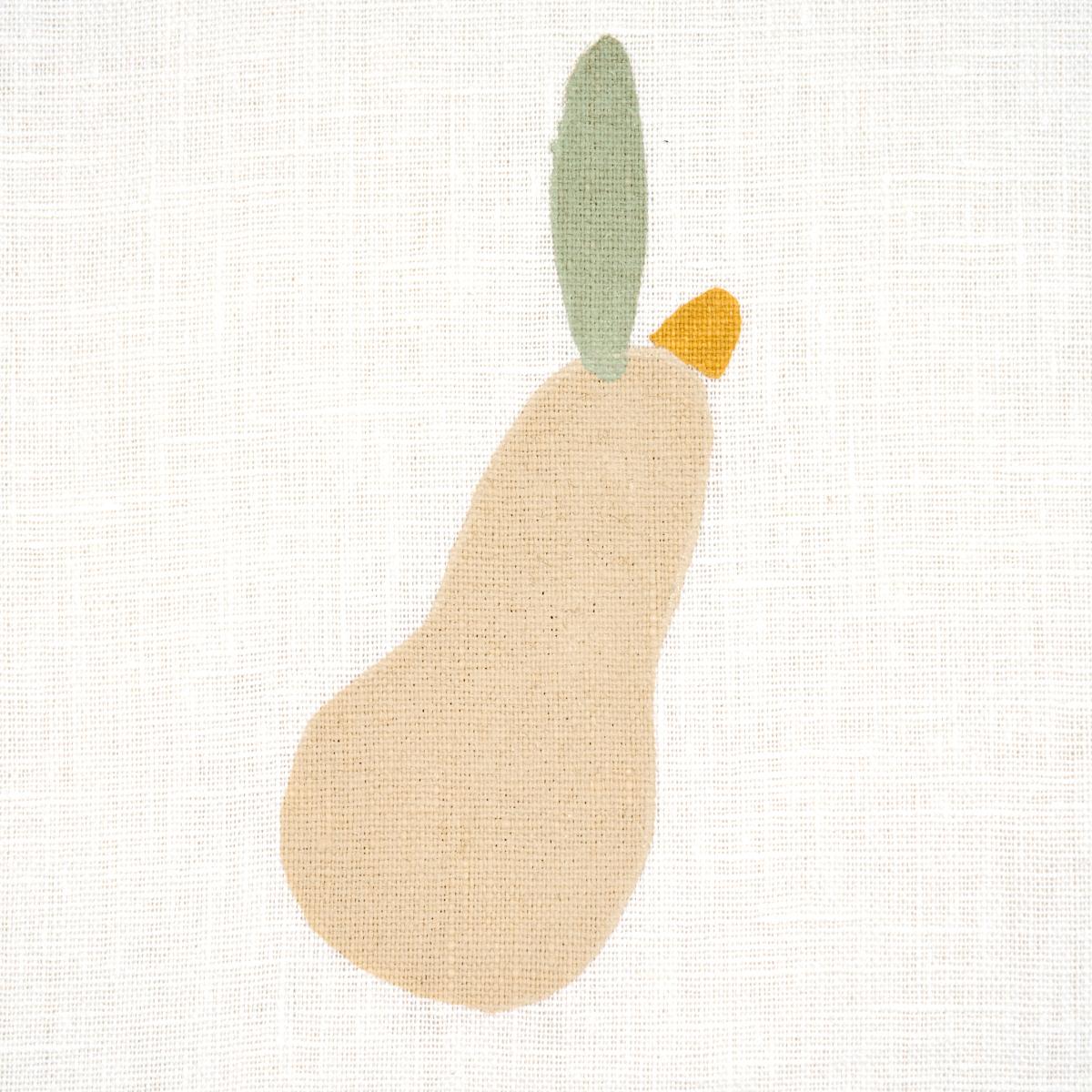 Pears Hand Block Print - Buff And Sage On White Fabrics | Schumacher