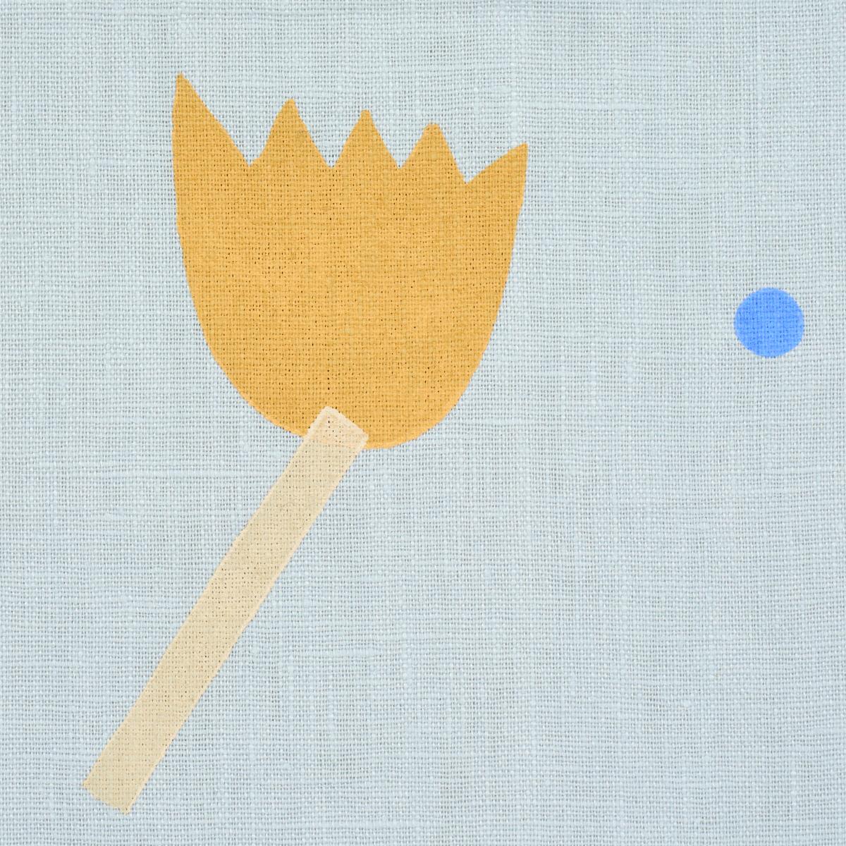 Tulip Play Hand Block Print - Ochre On Sky Fabrics | Schumacher