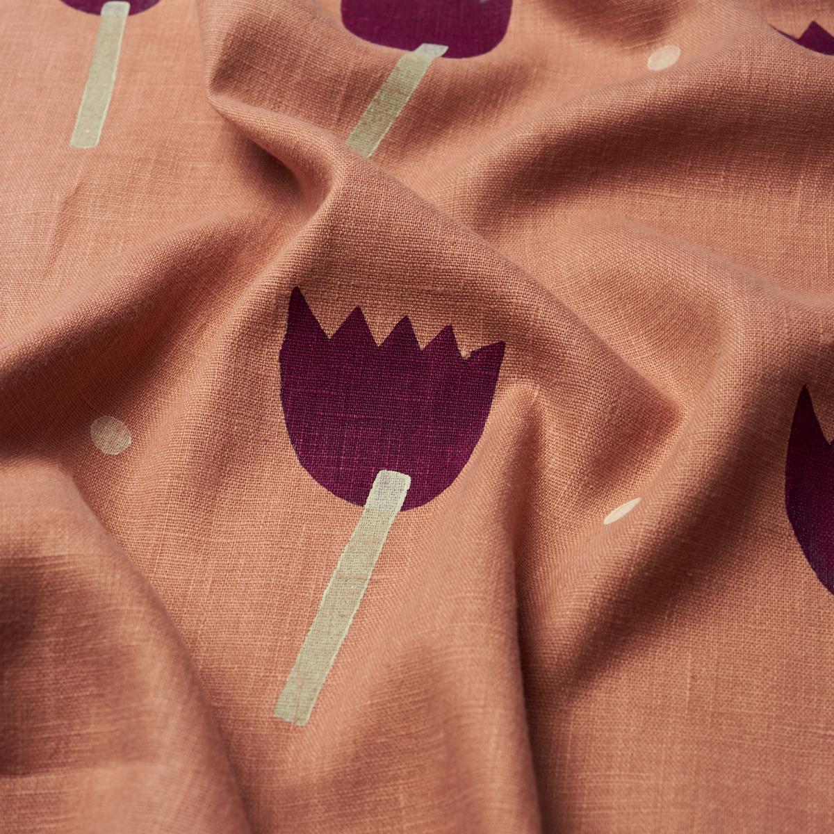 Tulip Play Hand Block Print - Violet On Rust Fabrics | Schumacher