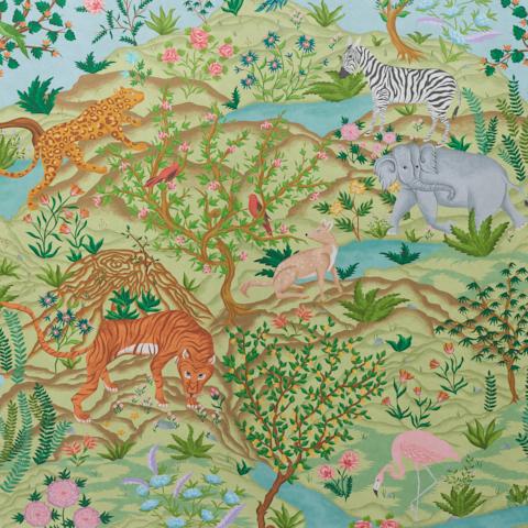 Finches Jungle Panel Set - Verdant Wallpapers | Schumacher