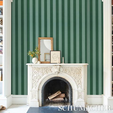 Edwin Stripe Wide - Dark Green Wallpapers | Schumacher