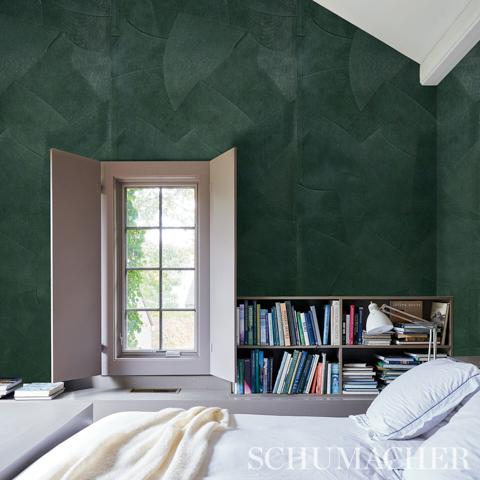 Hand Combed Plaster - Green Leaf Wallpapers | Schumacher