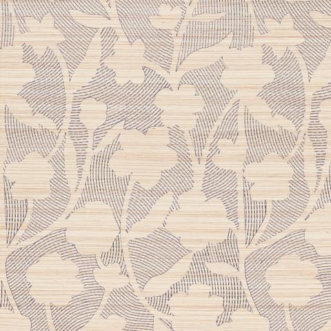 Kantha Embroidered Flower Sisal - Carbon Wallpapers | Schumacher